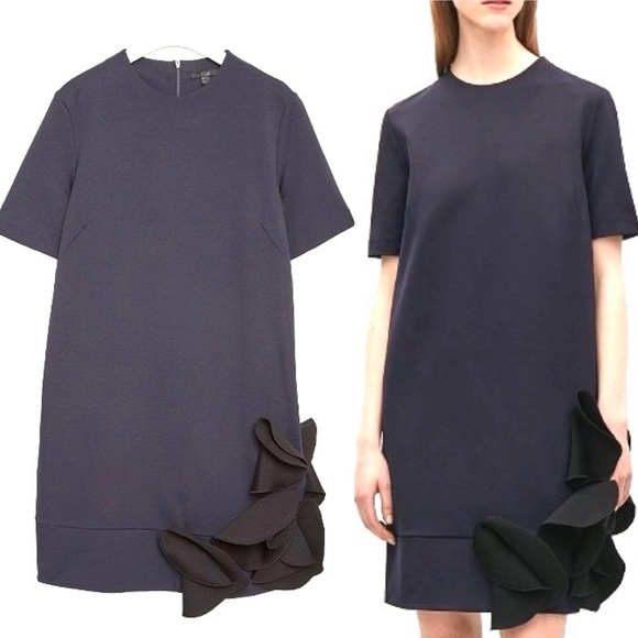 COS | Dresses | Cos Navy Mini Dress With Black Details | Poshmark